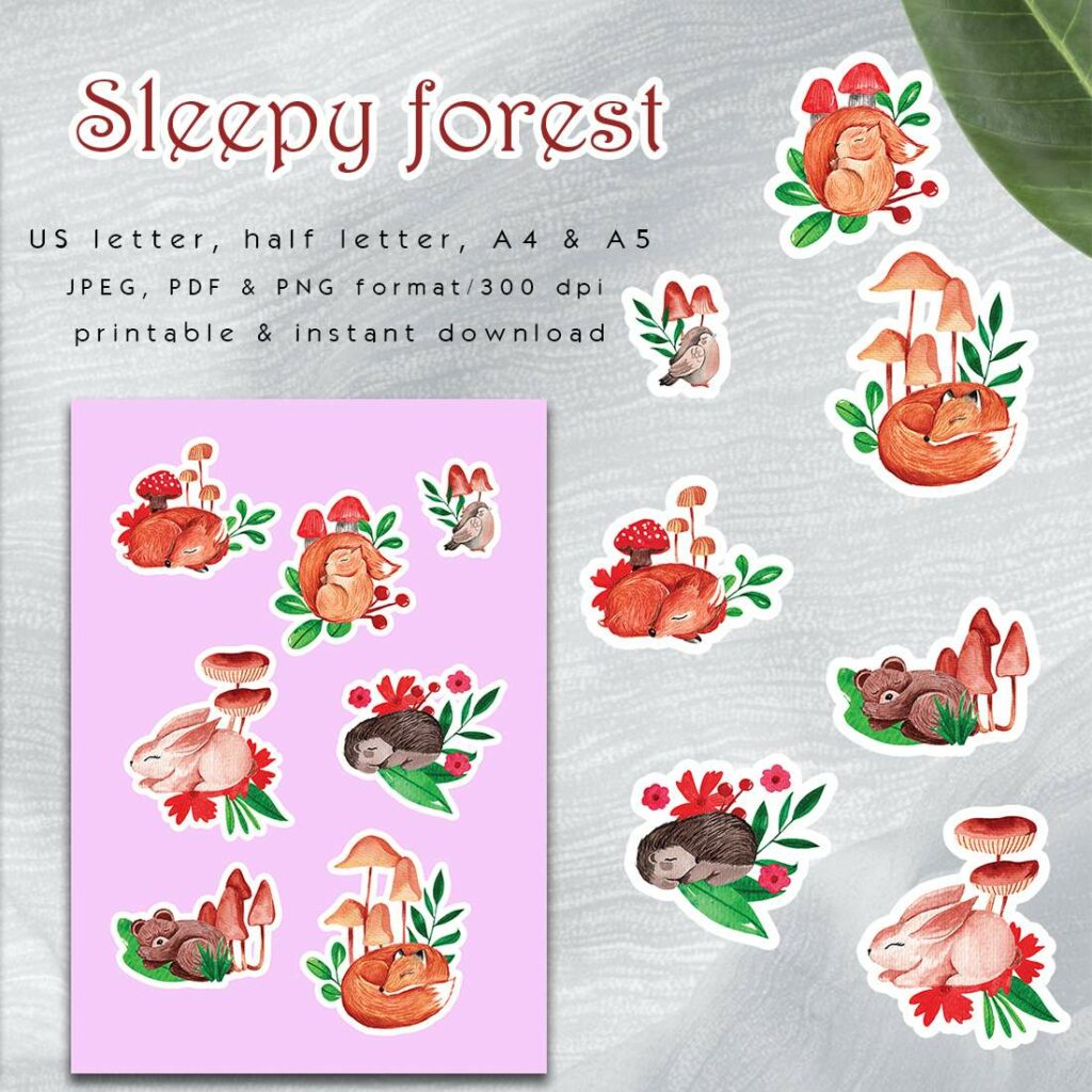 Sleeping Baby Animals Cute Stickers - MasterBundles