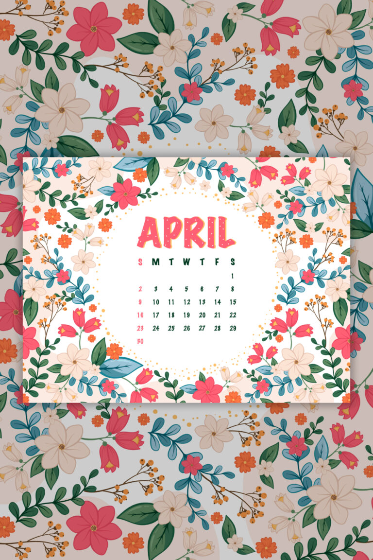 Free Pink Flowers April Calendar – MasterBundles