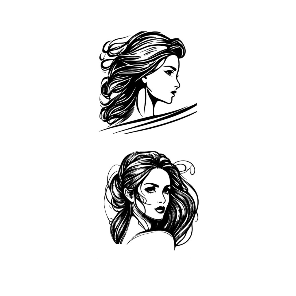 2 Beautiful Girls Logos , illustration ,Line Artwork,handwritten ...