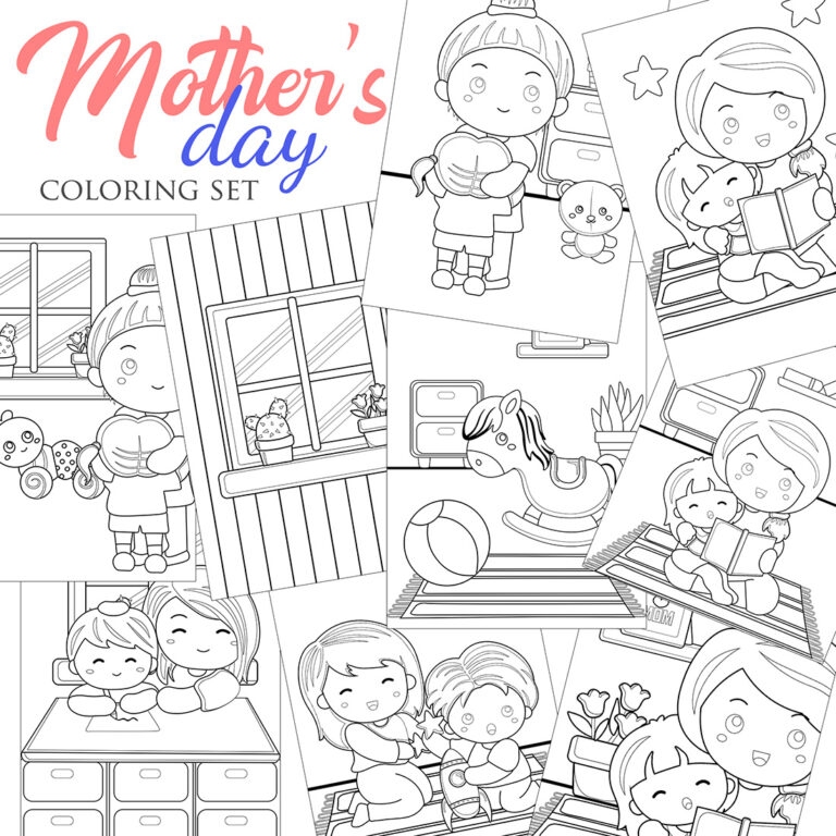 Mother's Day Love Kids Playing At Home with Hug Coloring Set ...