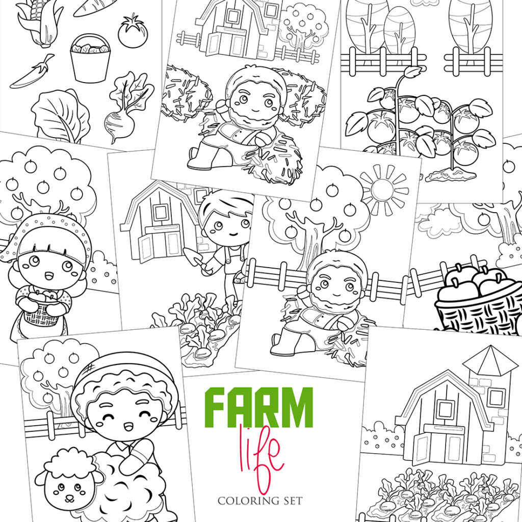 Fun Farm Life Activity with Kids Farmer Family and Animals Coloring ...