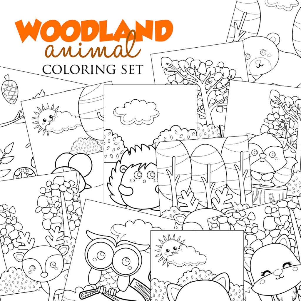 Woodland Forest Nature Animals Owl Bear Fox Deer Porcupine Coloring ...