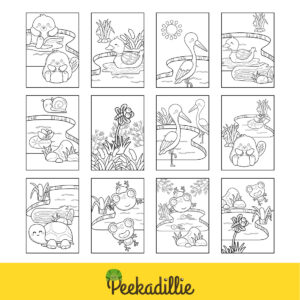 Pond Animals Frog Duck Turtle Beaver Raven Nature Coloring Pages for ...