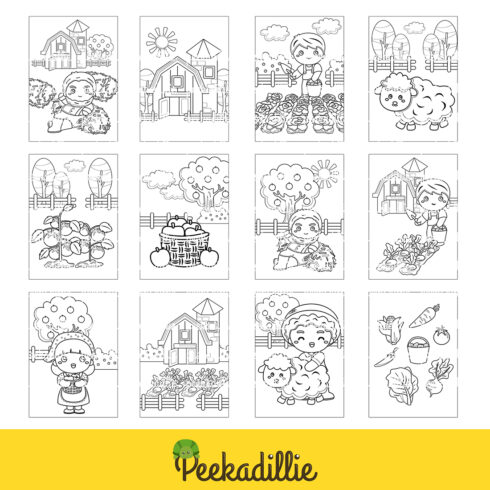 Fun Farm Life Activity with Kids Farmer Family and Animals Coloring ...