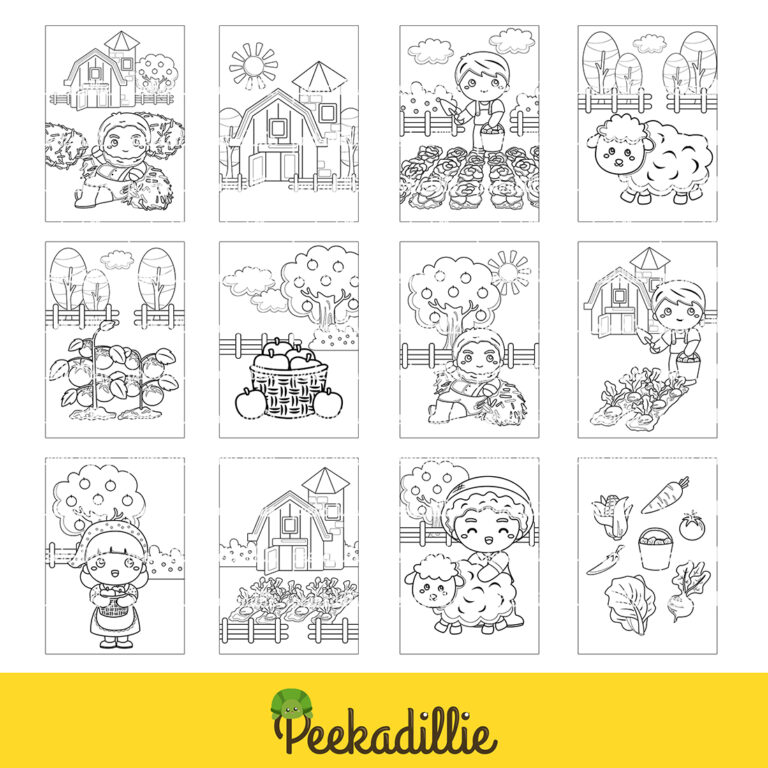 Fun Farm Life Activity with Kids Farmer Family and Animals Coloring ...