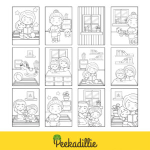 Mother's Day Love Kids Playing At Home with Hug Coloring Set ...