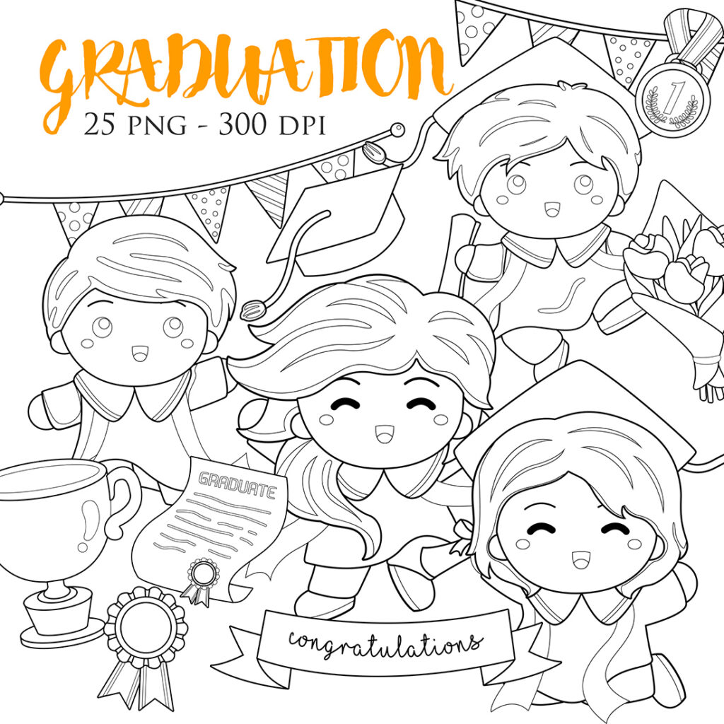 Kids Happy Graduation School Student Graduate Party Digital Stamp ...