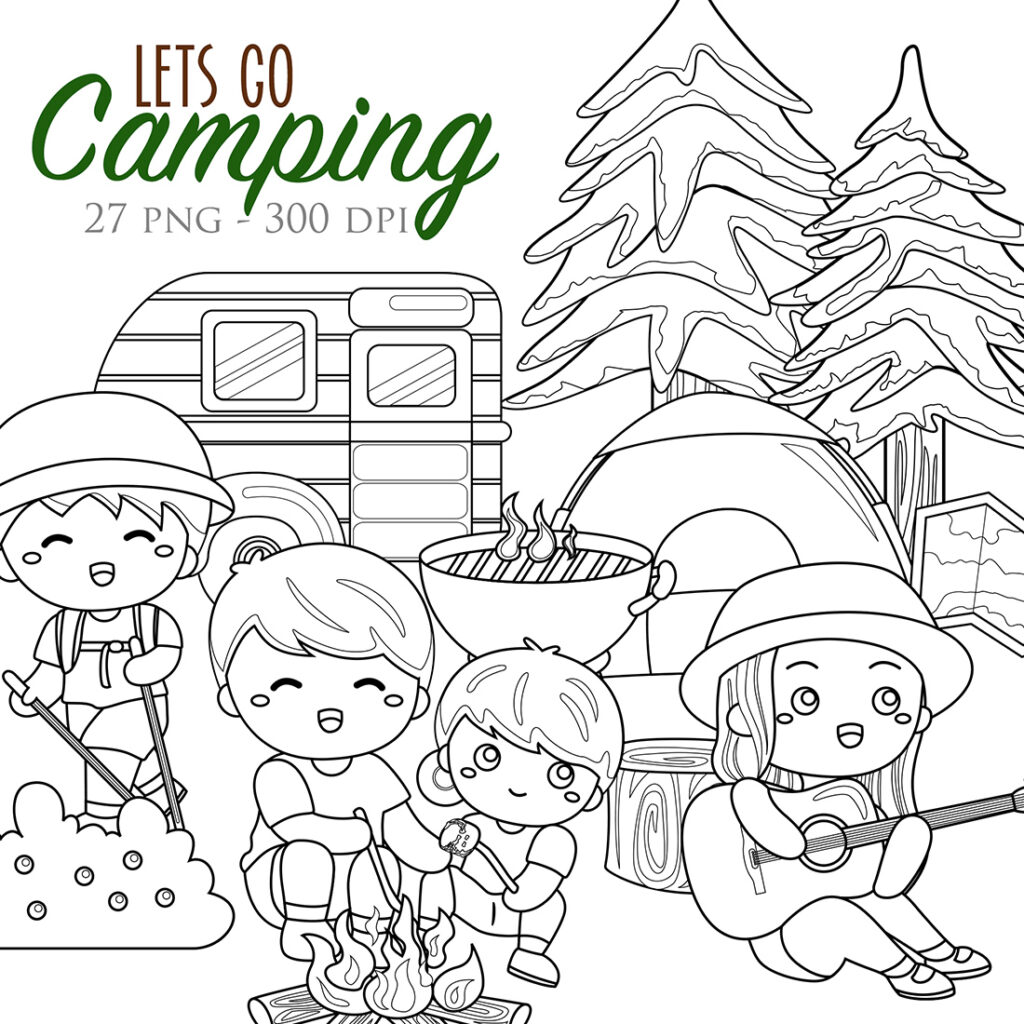 Fun Kids Holiday Outdoor Activity Camping Hiking Sport Digital Stamp ...