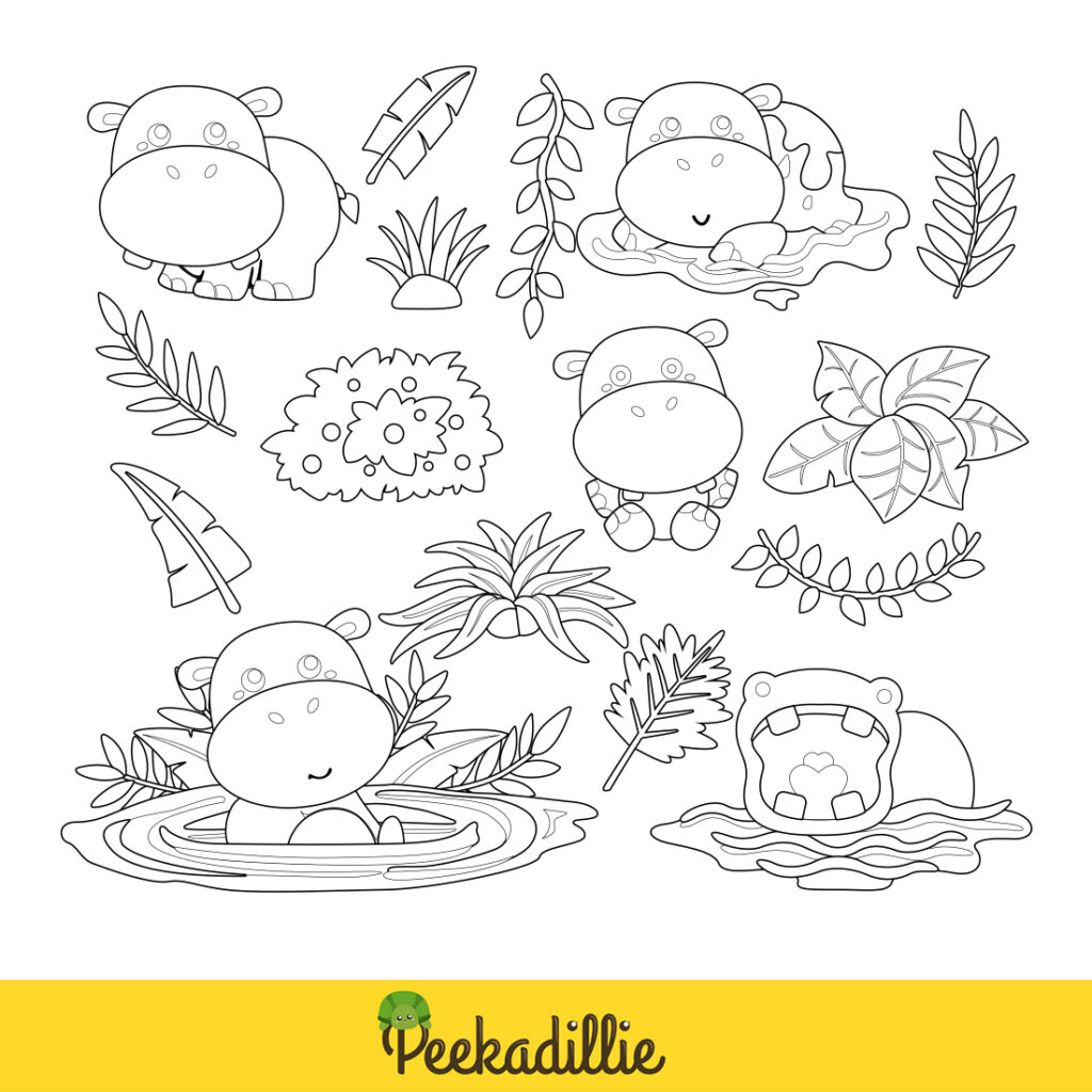 Cute Hippopotamus Animal Digital Stamp Outline - MasterBundles