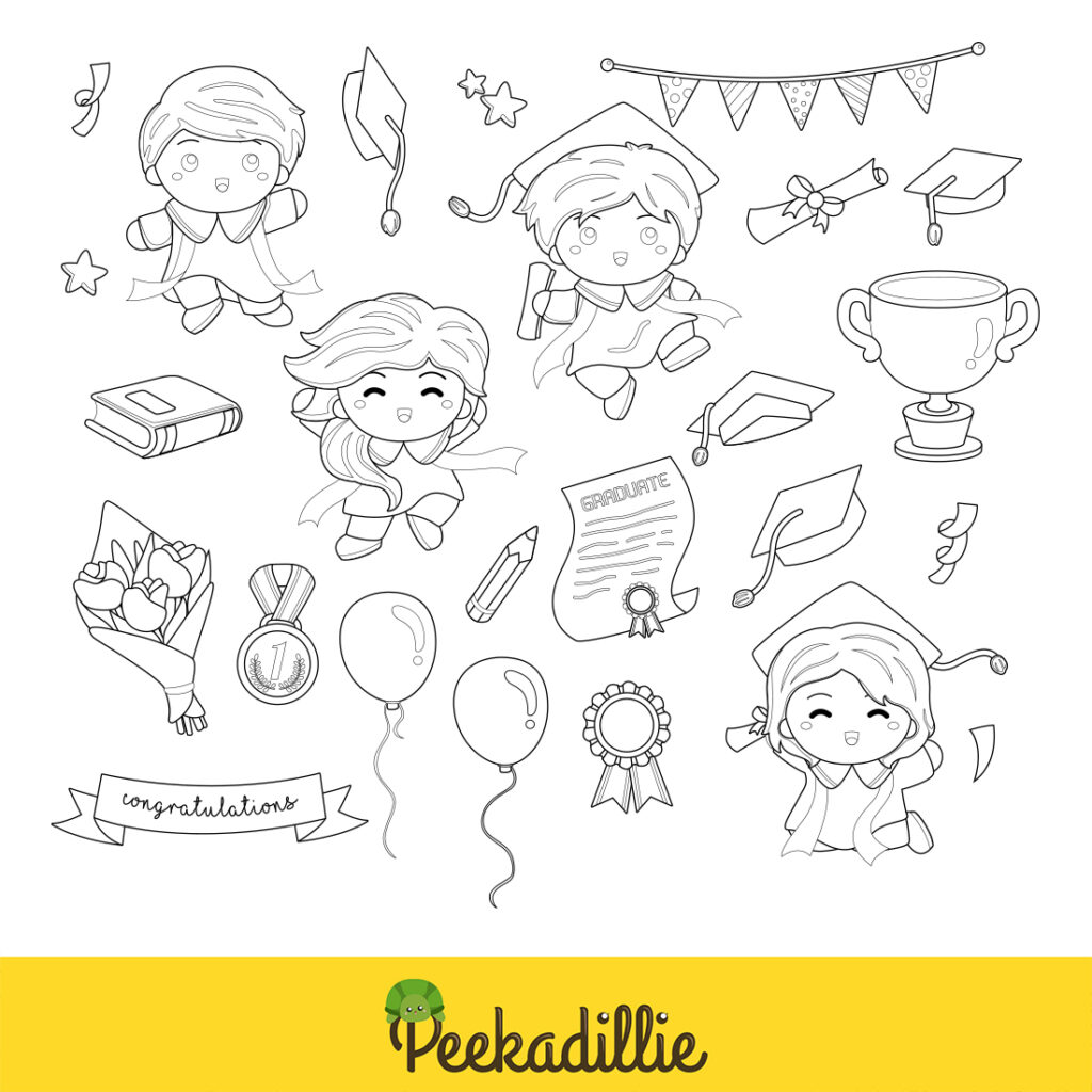 Kids Happy Graduation School Student Graduate Party Digital Stamp ...