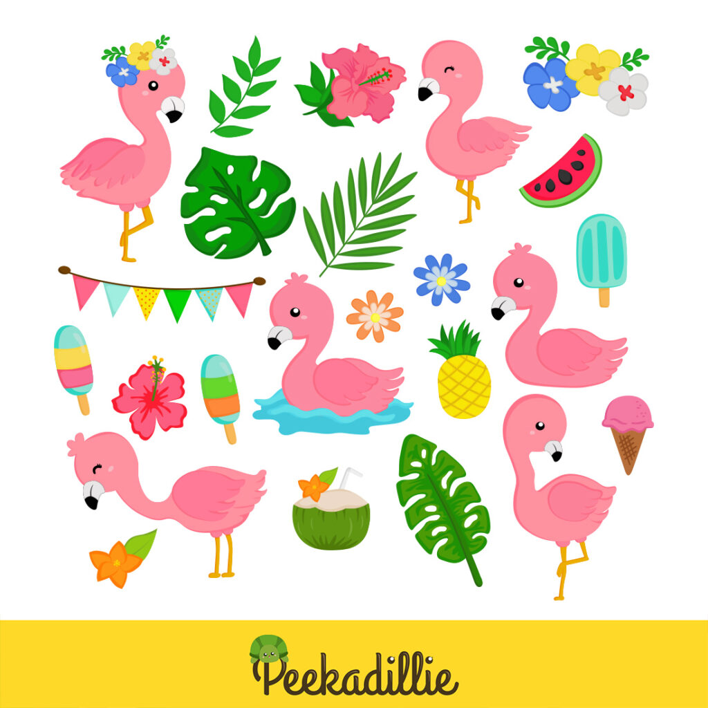 Cute Pink Flamingo Bird Animal Summer Party Nature Illustration Vector ...