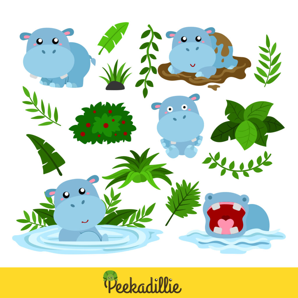 Hippopotamus Animal Vector Clipart Illustrations - MasterBundles