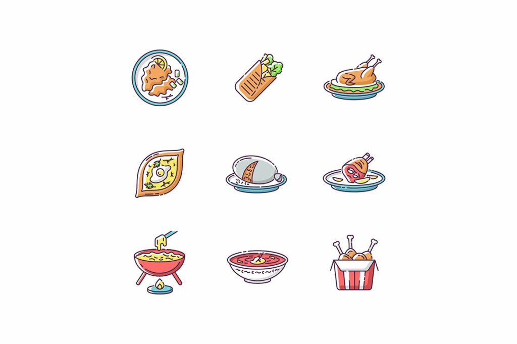 Cafe meals RGB color icons set – MasterBundles