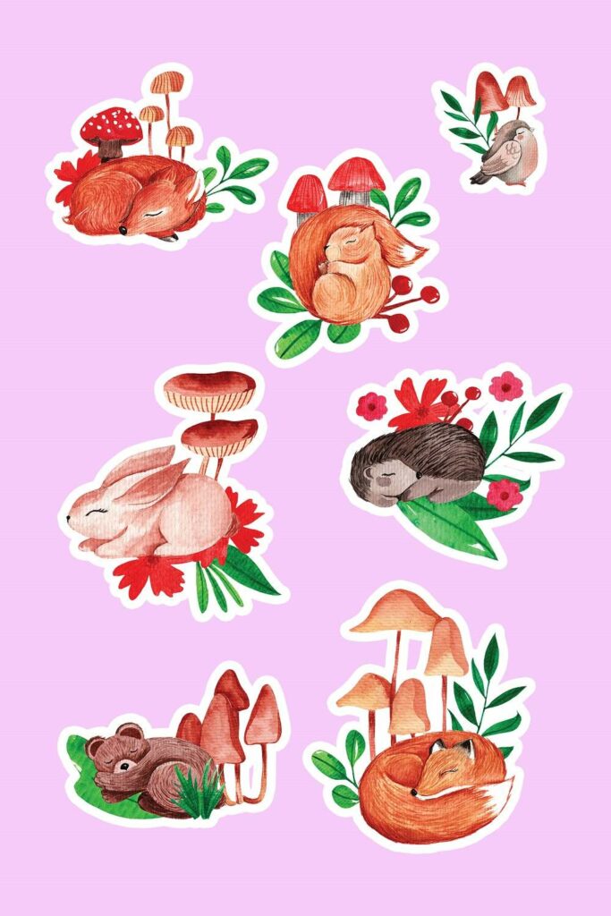 Sleeping Baby Animals Cute Stickers - MasterBundles