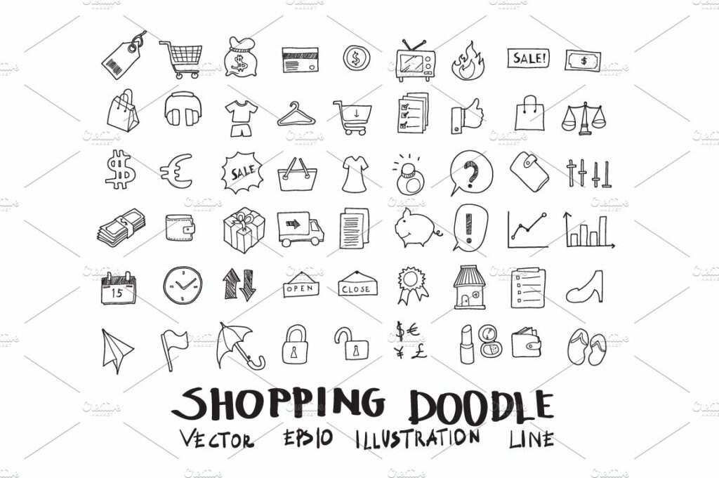 871 Hand Draw doodle icons set – MasterBundles