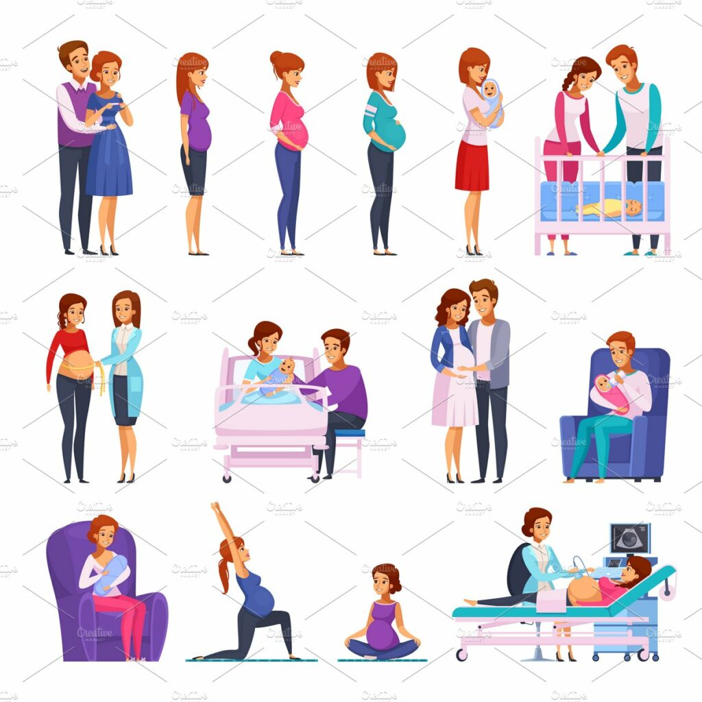 Pregnancy birth newborn cartoon set – MasterBundles