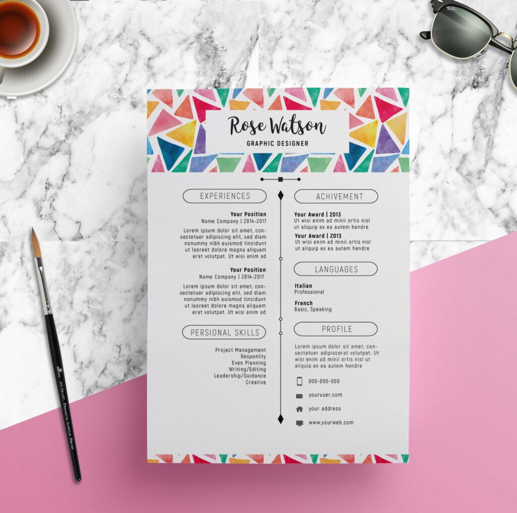 Watercolor Triangle Resume TemplateG – MasterBundles