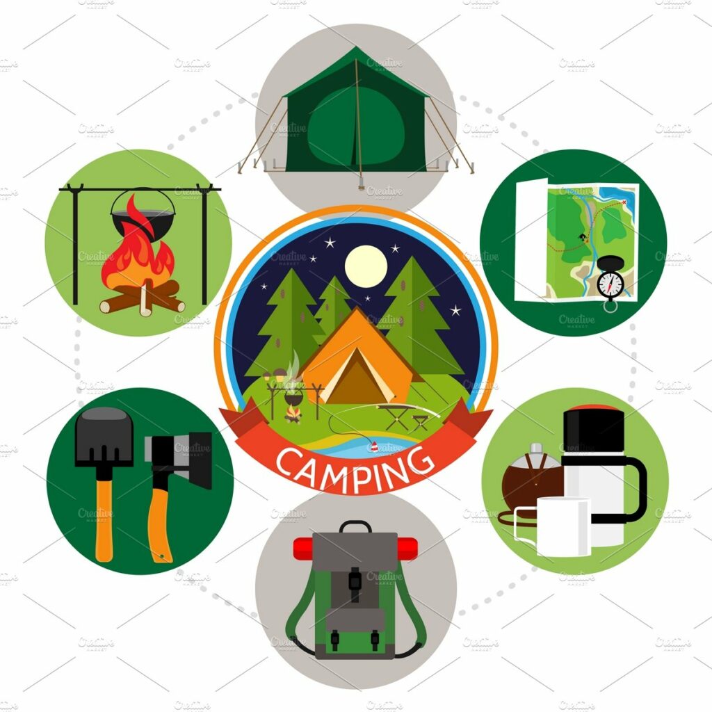 Summer camping round concept – MasterBundles