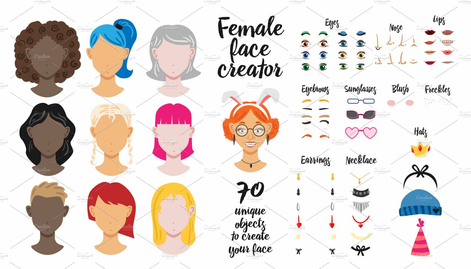 Female face creator set – MasterBundles