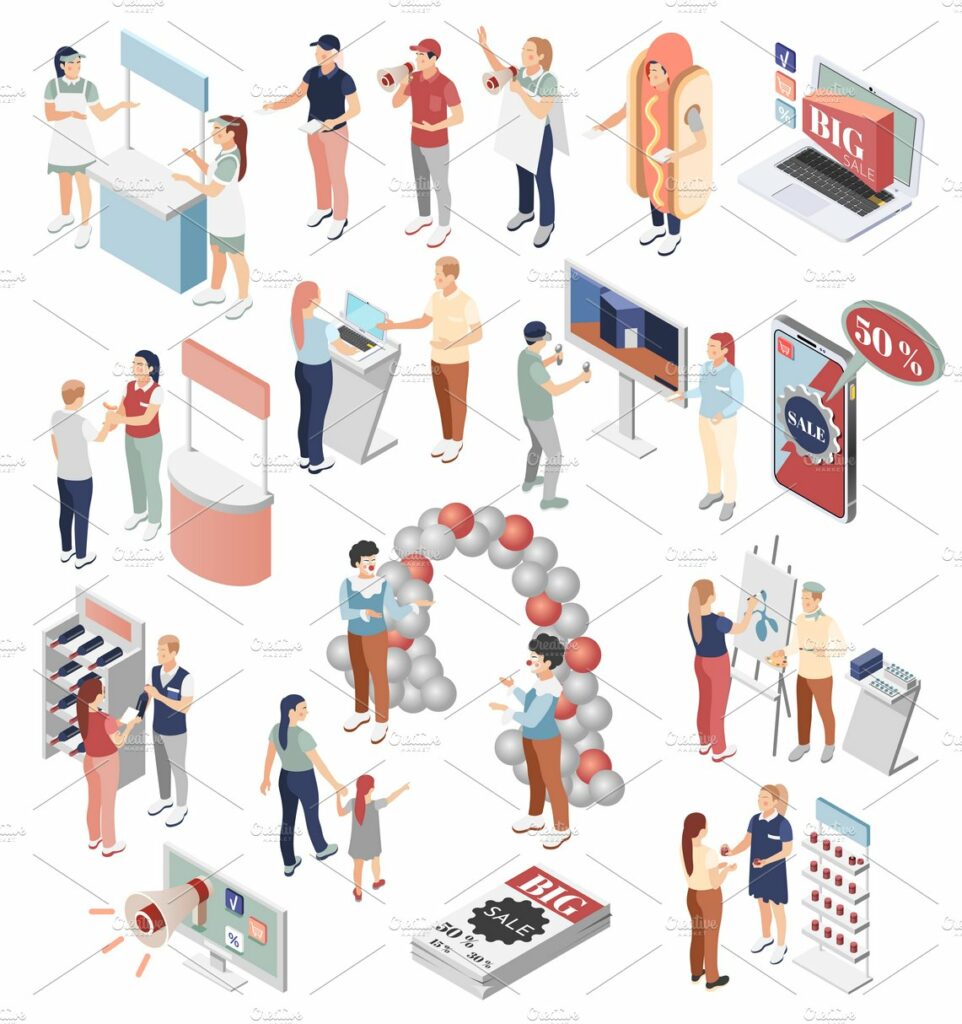 Promoter isometric icons set – MasterBundles