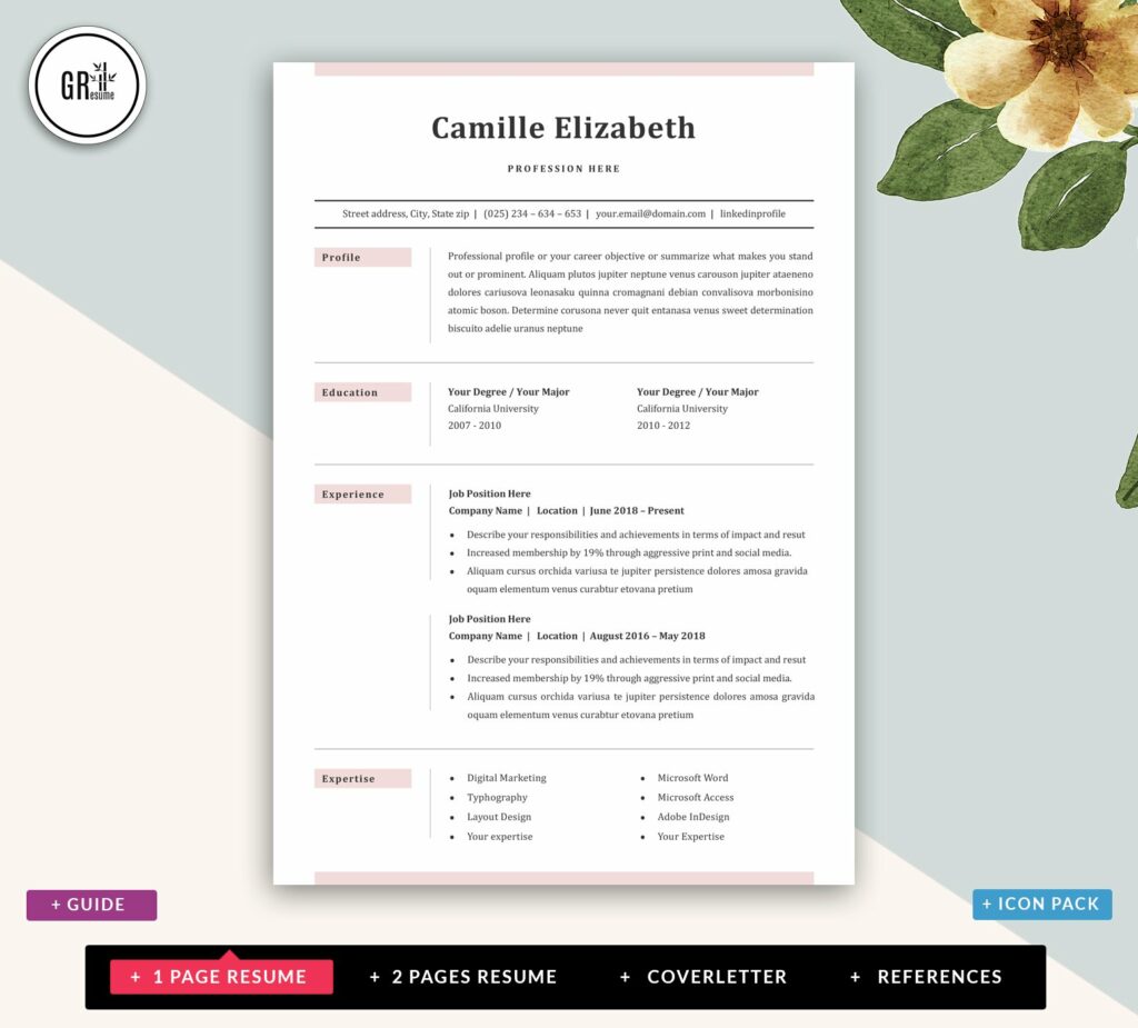 Resume CV Template for Word – MasterBundles