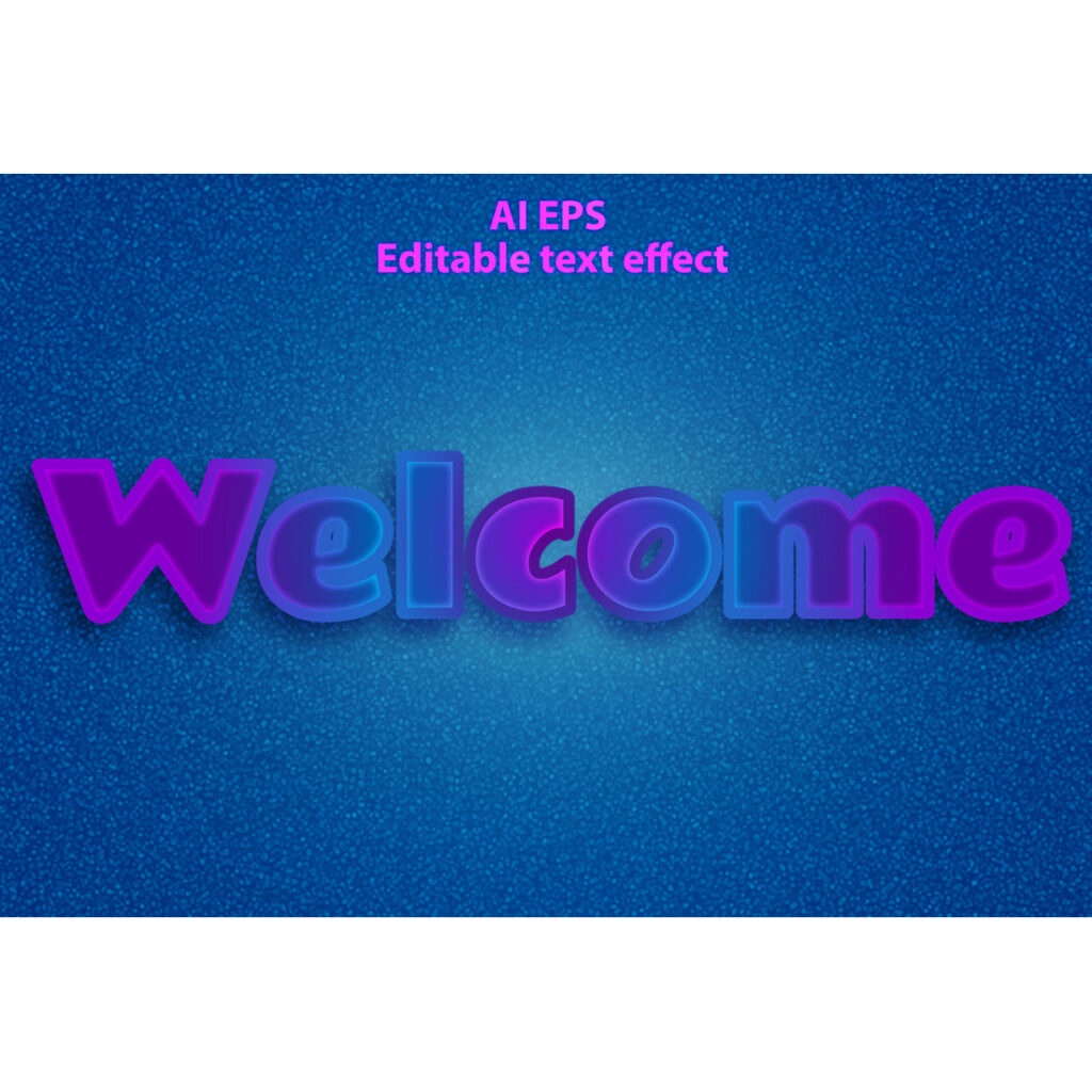 A blue background with a welcome text in purple and pink 3d text effect ...