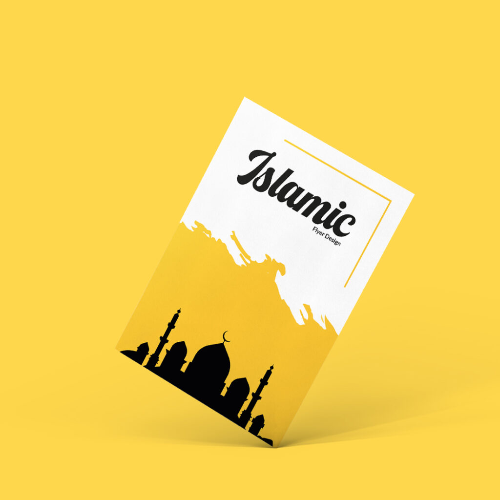 Islamic flyer template with Dark mosque silhouette on colorful ...