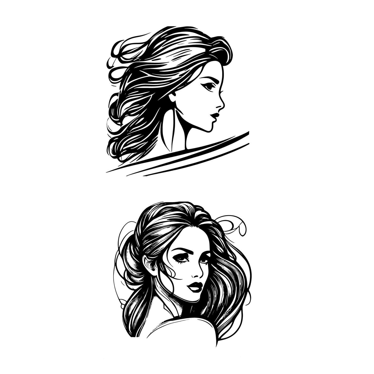 2 Beautiful Girls Logos , illustration ,Line Artwork,handwritten ...