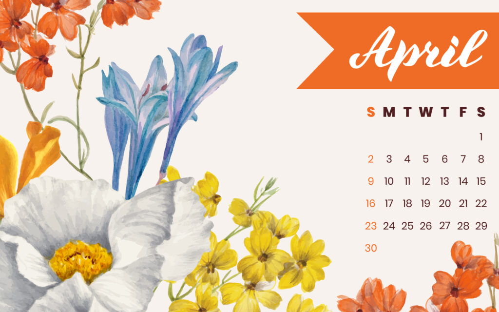 Free April Calendar with Flowers – MasterBundles