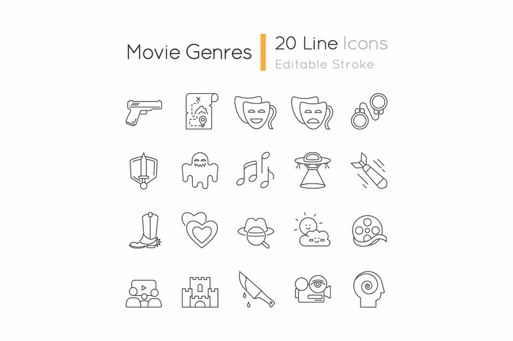 Movie genres pixel perfect icons – MasterBundles