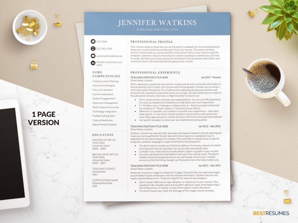 Modern Resume Template for Teachers – MasterBundles