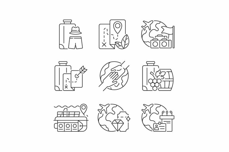 Types of tourism linear icons set – MasterBundles