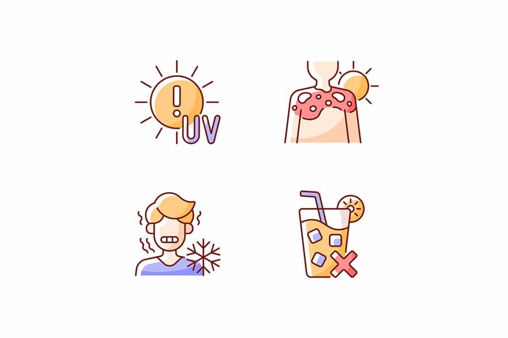 Sunburn risk RGB color icons set – MasterBundles