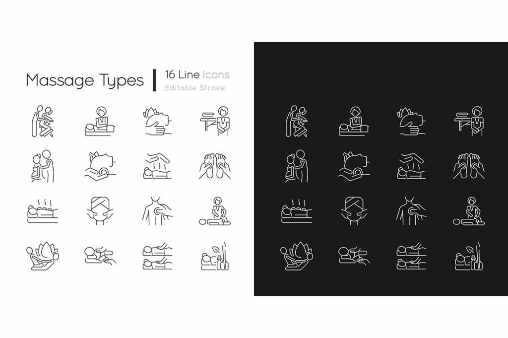 Massage types linear icons set – MasterBundles