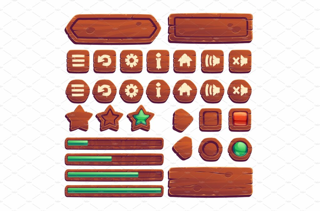 Wooden buttons for ui game, gui – MasterBundles