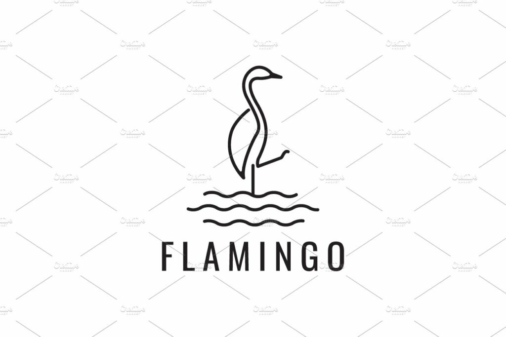 line flamingo simple on lake logo – MasterBundles