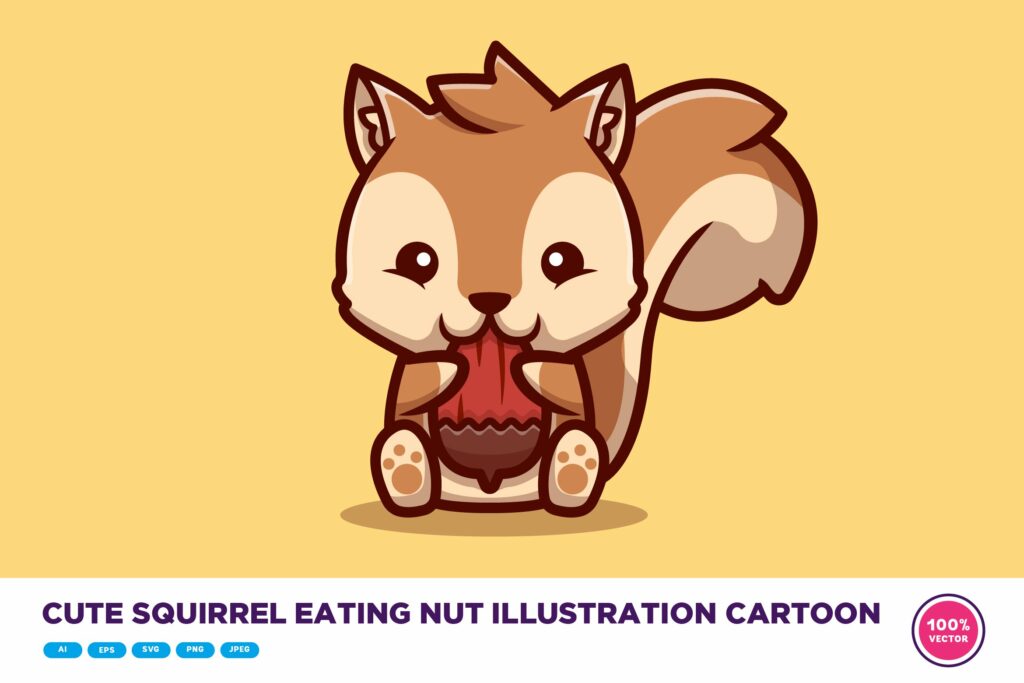 Cute Squirrel Eating Nut Cartoon – MasterBundles