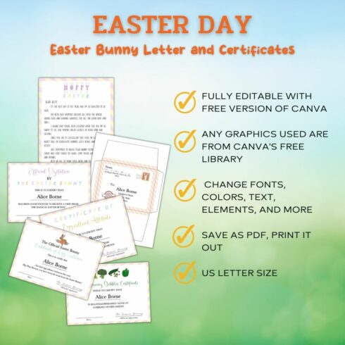 EDITABLE Letter from Easter Bunny and certificates - MasterBundles