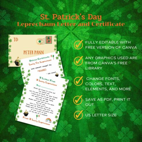 Customizable Leprechaun Letter & Leprechaun Trap Certificate ...