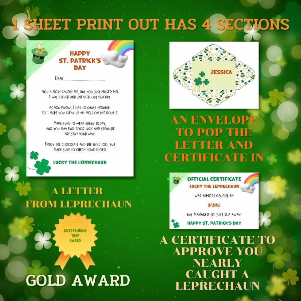 Customizable Leprechaun Letter, Trap Certificate, gold award ...