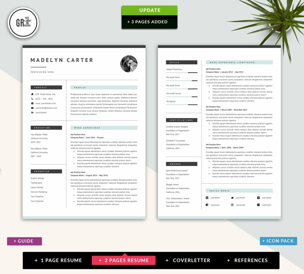 Creative Resume CV Template for Word – MasterBundles