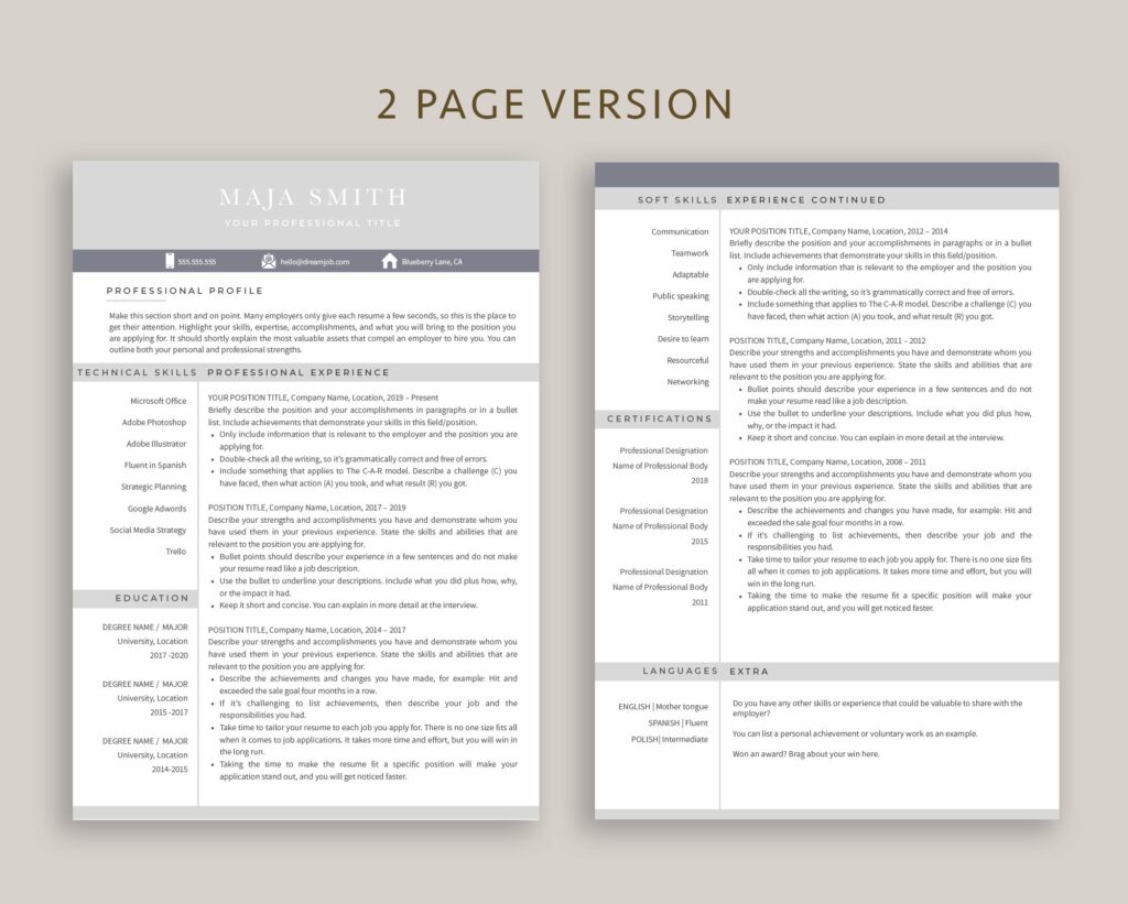 Resume Template Word + Pages – MasterBundles