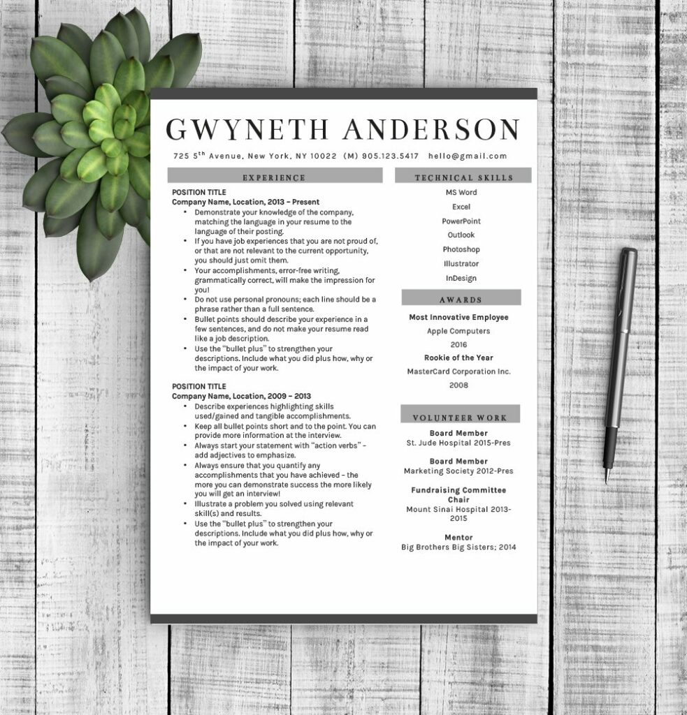 Professional Resume Template "Grey" – MasterBundles