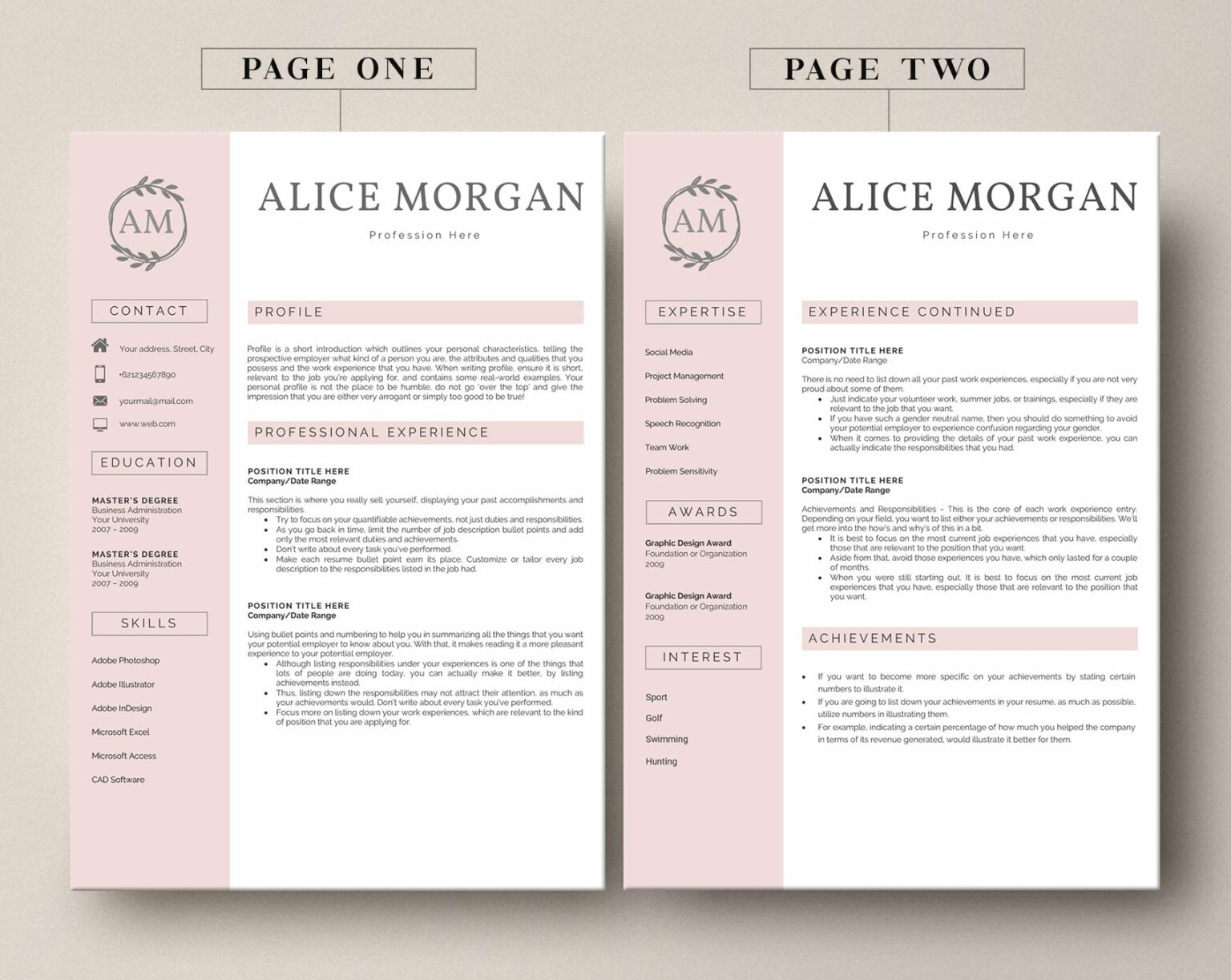 2 Pages Word Resume Template – MasterBundles