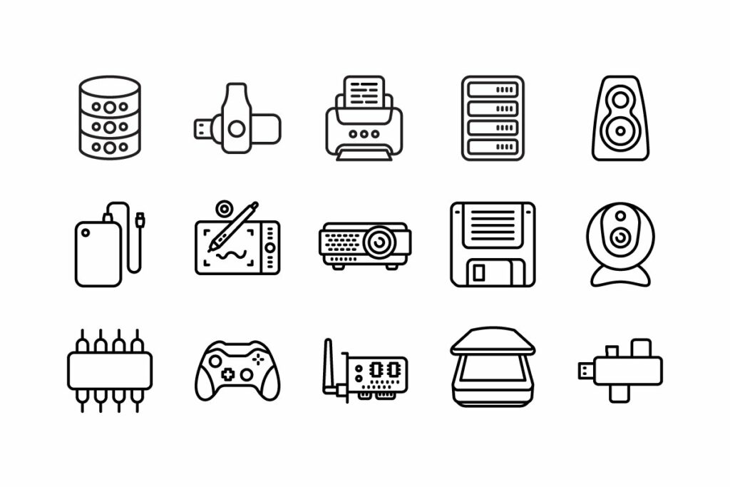 Computer Hardware Outline Icons Masterbundles