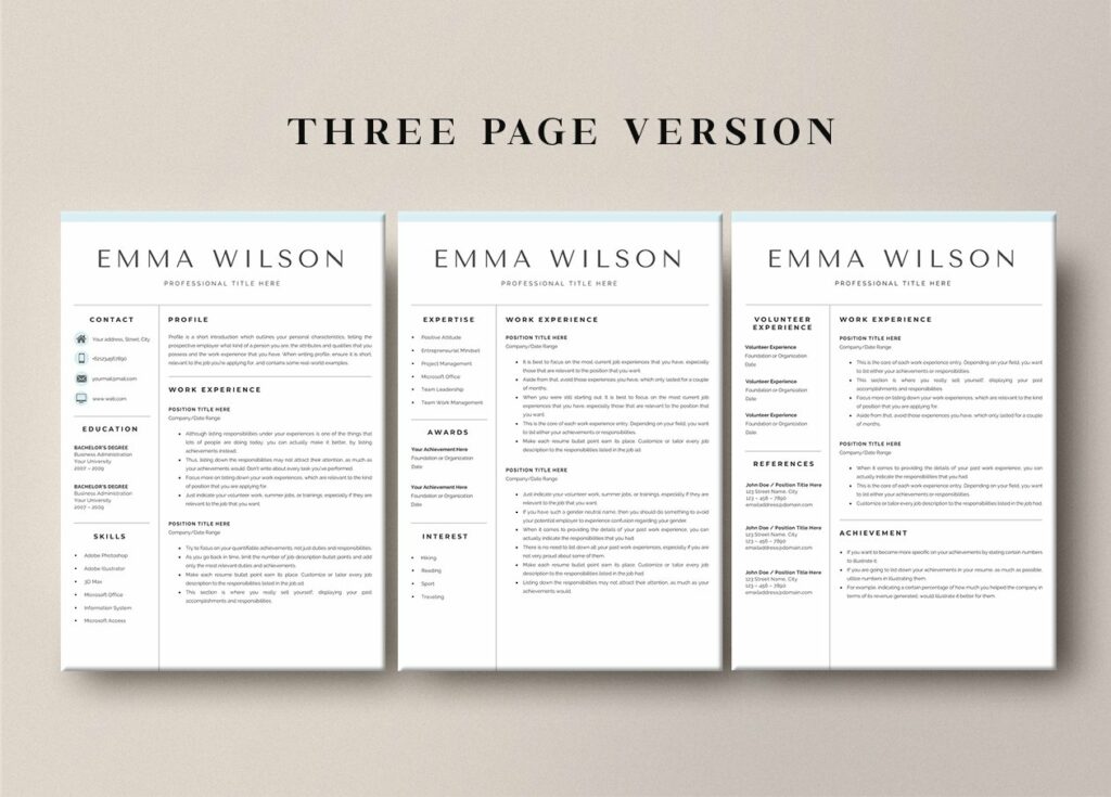 5 Page Resume Template / CV Word – MasterBundles