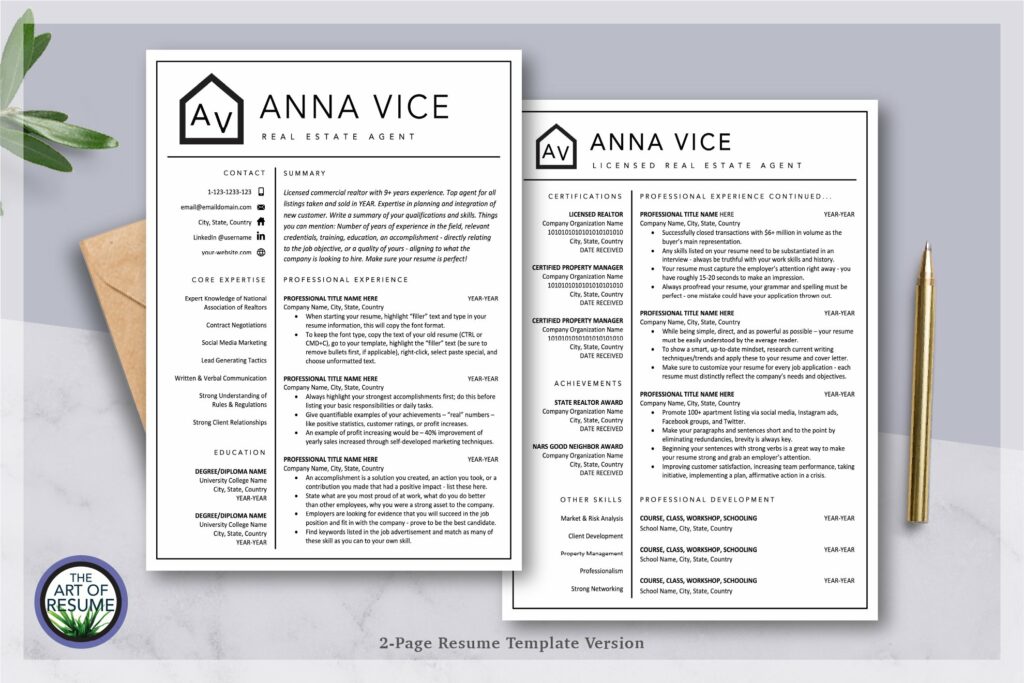 Realtor Resume, Real Estate Agent CV – MasterBundles