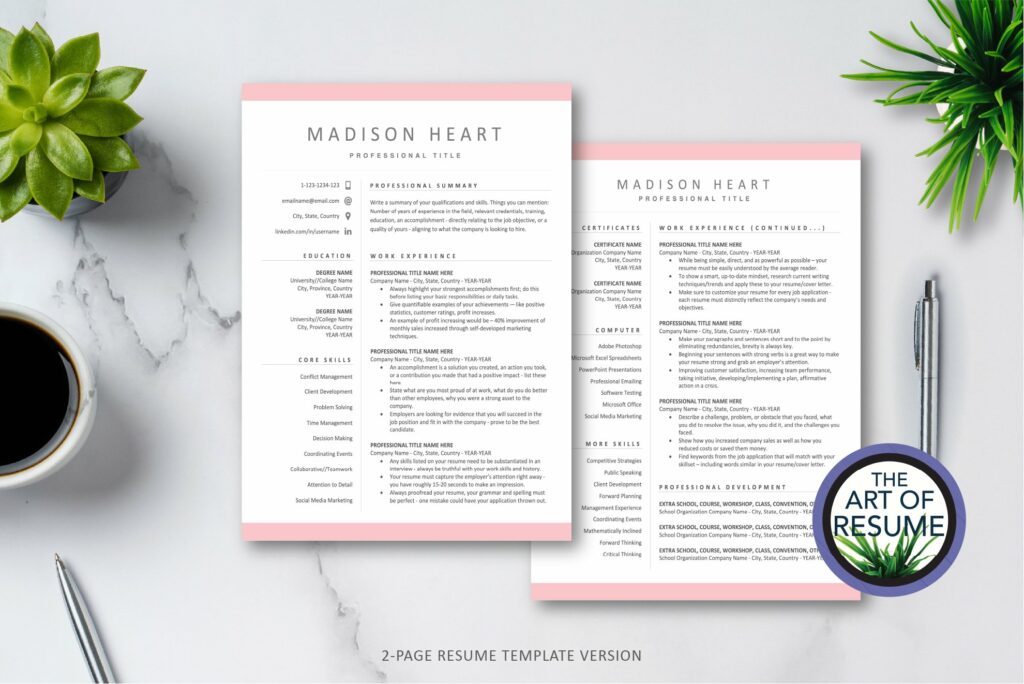 Pink Resume Template Bundle Download – MasterBundles