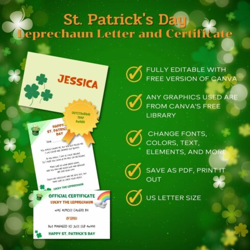 Customizable Leprechaun Letter, Trap Certificate, gold award ...