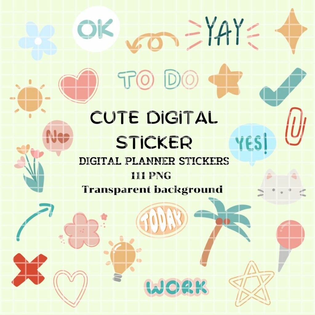 Cutie Digital Sticker pack - 111 PNG transparent background - MasterBundles